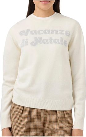 Saint Barth Femme, Pulls, Blanc, Taille: 44 FR Maglia paricollo scritta Vacanze DI Natale ricamata argento