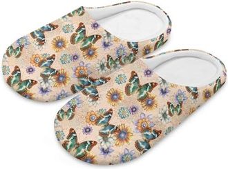 Coloranimal Pantoufles de spa pour femme - Pantoufles dint&eacute;rieur en vrac antid&eacute;rapantes &agrave; bout ferm&eacute;, Papillon tournesol boh&egrave;me, 35.5/36.5 EU