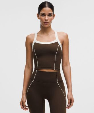 lululemon Wunder Train Piped Strappy Tank Top Light Support, B/C Cup f&uuml;r Frauen - Gr&ouml;&szlig;e 10 in Walnut Crunch/Light Ivory