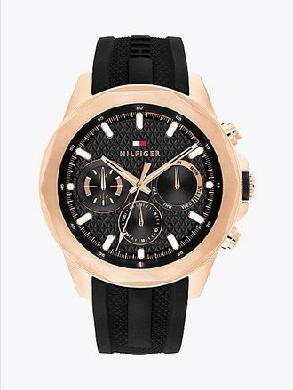 Tommy Hilfiger Montre plaqu&eacute;e or rose &agrave; bracelet en silicone