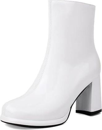 Generic Qynthra Bottes pour Femmes &agrave; Talon Haut, Talon &eacute;pais de 8 cm, Bout Rond, Fermeture &eacute;clair lat&eacute;rale, Bottines Courtes, Style Tendance pour Sorties en s