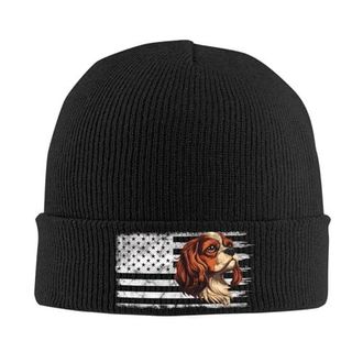 Generic Bonnet Hiver Chien Cavalier King Charles Spaniel Drapeau Am&eacute;ricain Thermique Casquette De Cr&acirc;ne &Agrave; Revers Doux Bonnet en Tricot pour D&eacute;contract&eacute;e Temps