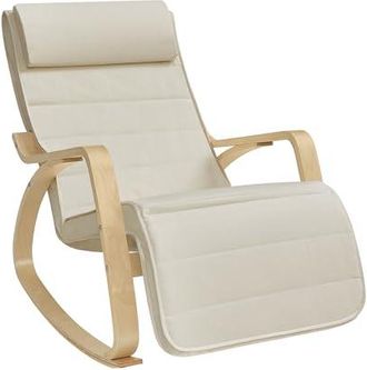 Songmics Fauteuil À Bascule, avec Accoudoirs en Bois, Chaise dAllaitement, Repose-pieds RÉglable en 5 Positions, CapacitÉ 150 kg, pour Chambre, Salon, Beige et