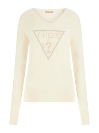 Guess Guess Pull &eacute;cologique &agrave; Manches Longues avec Logo Triangle Miriam pour Femme, Cr&egrave;me, Blanc, Taille M