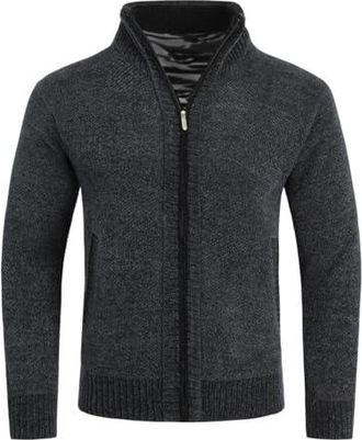 AlltheMen Gilet Cardigan Homme Col Montant Veste Laine Knitted Sweater Grosse Maille 5 Couleurs Gris Foncé 4XL