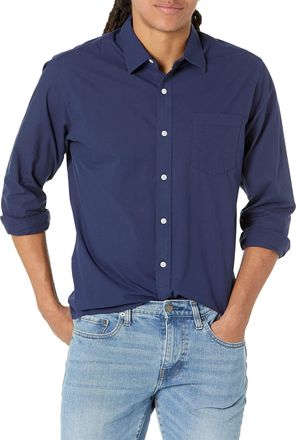 Amazon Essentials Herren Lässiges langärmeliges Popeline-Hemd Normale Passform, Marineblau, XXL