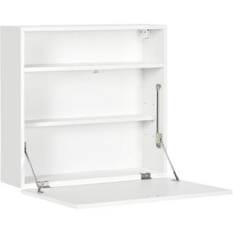 HOMCOM Bureau suspendu bureau mural avec tablette rabattable et 3 compartiments - 64 x 20 x 60 cm - blanc-Blanc