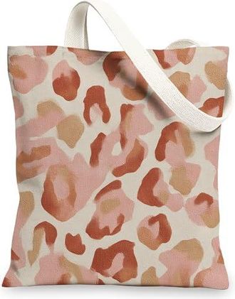 Generic Sacs fourre-tout en toile motif léopard, sacs à provisions réutilisables, élégants et légers avec bandoulière lavable, pêche, 13x15 Inch