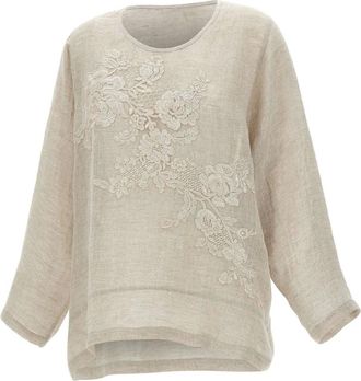 Maurizio Femme, Blouses et Chemises, Beige, Taille: 38 FR Blouse avec Broderies en Dentelle