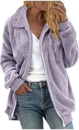 Generic Veste polaire confortable pour femme - Haut à capuche en polaire pelucheuse ouvert sur le devant - Manteau chaud surdimensionné à manches longues à re