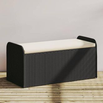 vidaXL Vidaxl - Banc de rangement ext&eacute;rieur 115x51x52 cm - R&eacute;sine tress&eacute;e noire - Coussin &eacute;pais 110x50x5 cm - Capacit&eacute; 110 kg - R&eacute;sistant aux intemp&eacute;ries
