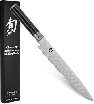 Shun KAI Shun Classic japanisches Schinkenmesser 23 cm Klingenl&auml;nge mit Kullenschliff - Damastmesser 32 Lagen VG MAX Kern - 61 (&plusmn;1) HRC - Pakkaholzgriff - 