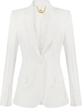 Elisabetta Franchi Femme, Vestes, Blanc, Taille: 38 FR Blazer stretch en cr&ecirc;pe double