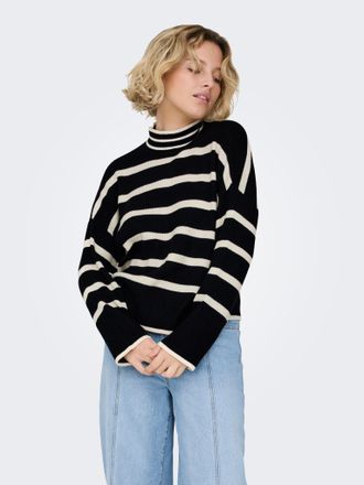 Only Stehkragenpullover ONLY ONLIBI L/S HIGNECK PULLOVER, Damen, Gr. XL, schwarz (schwarz stripes), Rippstrick, Obermaterial: 50% Viskose, 27% Nylon, 23% P