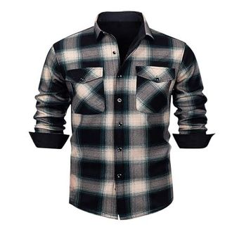 Generic Chemise &agrave; manches longues en flanelle &agrave; carreaux doubl&eacute;e de polaire pour homme - Chaude &agrave; carreaux boutonn&eacute;e pour temps froid - Tenue d&eacute;contract&eacute;e, Ve