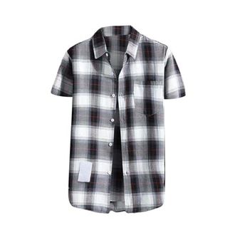 Generic Chemise &agrave; manches courtes pour homme, chemise boutonn&eacute;e &agrave; carreaux color&eacute;s, tendance et polyvalente, haut &agrave; revers &agrave; bouton-pression, haut d&eacute;t&eacute; l&eacute;ger,