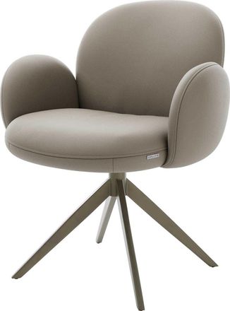 DELIFE Esszimmerstuhl Nube-Flex mit Armlehnen Kreuzgestell breit Effektfinish Titan Echt-Leder Schlamm 360&deg; drehbar Wippfunktion Taschenfederkern