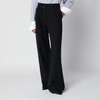 Dries Van Noten Plissierte Hose in Schwarz aus Wolle