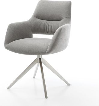 DELIFE Drehstuhl Yago-Flex mit Armlehnen Strukturstoff Soft Grau Kreuzgestell breit Edelstahl 360&deg; drehbar Wippfunktion Taschenfederkern, Esszimmerst&uuml;hle