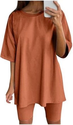 Generic Ensemble 2 pi&egrave;ces pour femme - Ensemble de salon d&eacute;t&eacute; 2026 - V&ecirc;tements assortis - T-shirts surdimensionn&eacute;s - Short &agrave; taille &eacute;lastique - Tenue de motar