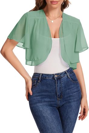 Bbonlinedress Bolero Damen festlich hellgr&uuml;n Chiffon elegant Kurzarm Casual Sommer Bolerojacke Offene Vorderseite Schulterjacke Light Green 2XL