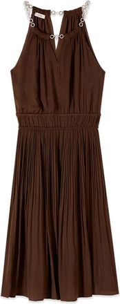 Oltre Femme, Robes, Brun, Taille: 40 FR Robe &Eacute;vas&eacute;e en Satin avec Collier de Pierres