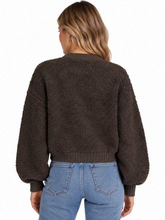 Sublevel Cardigan Damen Strickjacke Pullover Jacke angehem weich Boucl&eacute;-Garn Perfekte Passform Hochwertige Verarbeitung, Boucl&eacute;-Garn, Ballon&auml;rmel