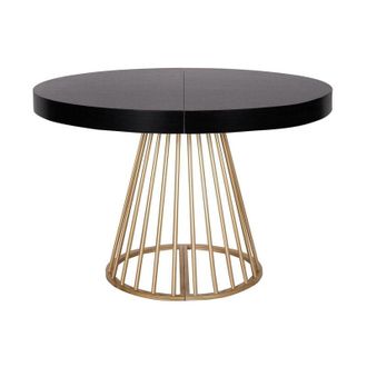 Paris Prix Paris Prix - Table de repas extensible ronde 110-260cm - Finition noire - MDF et m&eacute;tal - Accueille jusqu&agrave; 12 couverts - &Agrave; monter soi-m&ecirc;me