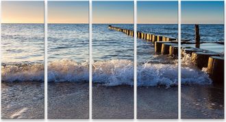 Islandburner Bild auf Leinwand Wellen am Ostseestrand bei Sonnenuntergang Bilder Wandbilder 160x80cm