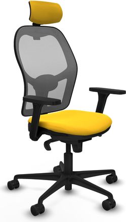 Piqueras y Crespo Stuhl mit Armlehnen Jorquera, h&ouml;henverstellbarer Lendenwirbelst&uuml;tze und Kopfteil in H&ouml;he und Neigung, ausgestattet mit 5 Positionen, Grau/Gelb