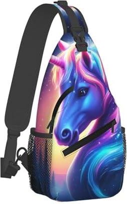 Generic Polyester Sacoche Bandouliere Art spatial des mers de chevaux color&eacute;s Sac &agrave; Bandouli&egrave;re R&eacute;glable Cross Body pour Voyage Cyclisme Randonn&eacute;e