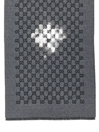 Gucci Logo-Jacquard Wool Scarf - Grey