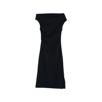 P.A.R.O.S.H. Stretch-Midikleid mit Raffungen und Seitenschlitz - - Dresses - Damen - Schwarzk - XS