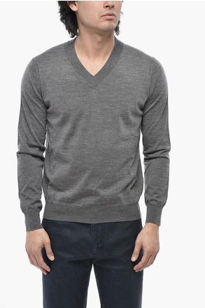 Paolo Pecora Virgin Wool Solid V-Neck Crewneck Sweater size Xl