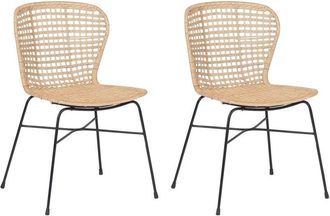 Beliani Esszimmerstuhl 2er Set ELFROS Rattan Naturfarben