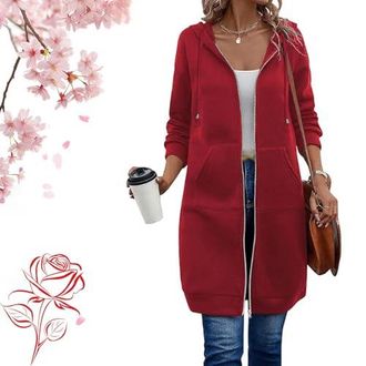 Generic Forcipower Sweat à capuche long zippé en polaire pour femme, Rouge, XXL