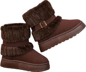 Generic JJDFW Bottes de neige &agrave; semelle &eacute;paisse en fausse fourrure pour femme - Chaudes et &eacute;paisses - En coton peluche - Confortanle - Antid&eacute;rapantes - Platef
