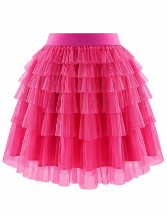 Bbonlinedress Damen Tutu T&uuml;llrock rosa Petticoat Unterrock Cosplay mini Rock Kurz Tanzrock T&uuml;ll Ballett Kost&uuml;me Karneval Fastnacht Fasching Fuchsia XL