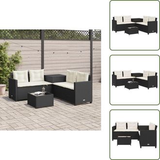 vidaXL Gartensofa in L-Form mit Tisch und Kissen Schwarz Poly Rattan - Gartenm&ouml;bel - Outdoor M&ouml;bel - Rattan Sofa - Lounge Set - Esszimmerset - The Living