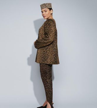 Asos Curve ASOS DESIGN Curve veste courte habill&eacute;e sans col en peau de poney-Marron