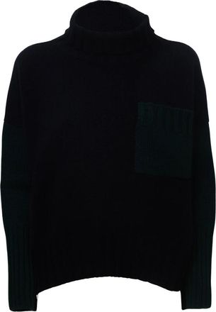 Be You Rollkragenpullover mit kontrastfarbener Brusttasche - - Knitwear - Damen - Schwarzk - M