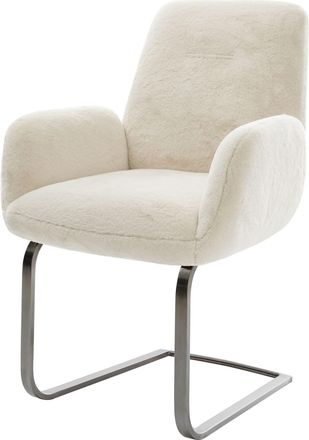 DELIFE Schwingstuhl Zoa-Flex Freischwinger flach Graphit Plüsch Creme-Weiß Taschenfederkern