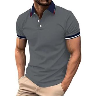Generic Polo d&eacute;contract&eacute; boutonn&eacute; &agrave; revers pour homme - Couleur unie - Manches courtes - Sans manches, gris, XXL