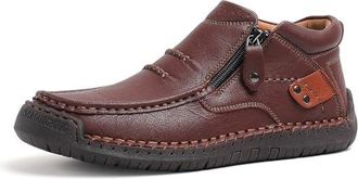 Generic Chaussures Chukka décontractées en cuir pour homme, faites à la main, fermeture éclair latérale, mocassins mi-hauts, tendance, légers, pour la marche,