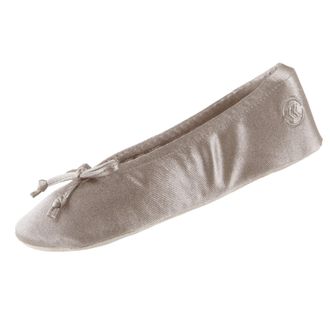 Isotoner Damen Satin Ballerina Hausschuhe - Satin Hausschuhe mit Schleife Groß für Drinnen und Draußen Braut Party Geschenke Reise Hausschuhe Faltbar Maschinen