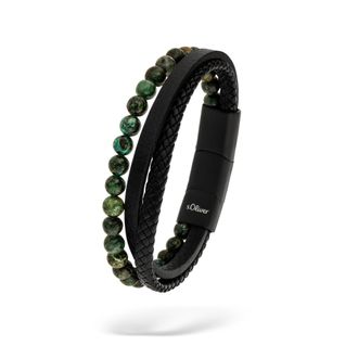 s.Oliver Herren Bracelet - Armband aus Echtleder - IP Schwarz - Lederband verstellbar bis 22 cm - wasserfest & hautfreundlich