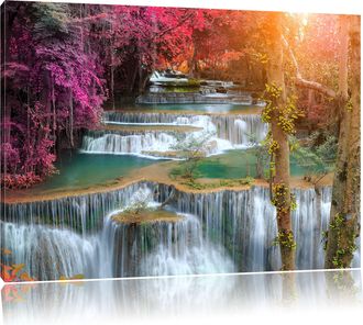 Pixxprint Wasserfall im Regenwald, Größe: 80x60cm, Leinwandbild, fertig gespannt, Wandbild, Dekoration, Kunstdruck, kein Poster