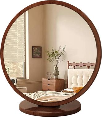 Generic Spiegel Badspiegel Tischspiegel Abgerundet mit Rahmen Kreis f&uuml;r Wohnzimmer Schlafzimmer Bad(Walnut,30 cm)