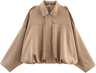 Generic Blouson bomber en faux daim pour femme - Style d&eacute;contract&eacute; - Manches longues - Tendance - Streetwear, kaki, M