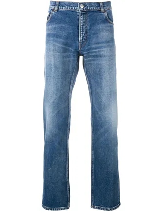 Balenciaga Jean Droit &agrave; Effet D&eacute;lav&eacute; - Bleu